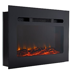 RecPro RV Fireplace 30" | Recessed Electric Fireplace | Glass with Log View | Includes Remote | Three Different Flame Color Options