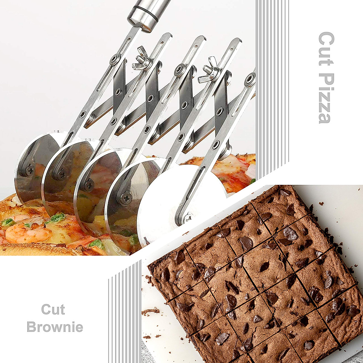 5 Wheel Pastry Cutter with Grinder Spaghetti Cutter Dough Roller Cutter Knife Stainless Steel Pizza Slicer Pasta Wheeling Cutter Attice Roller Adjustable Dough Divider with Handle
