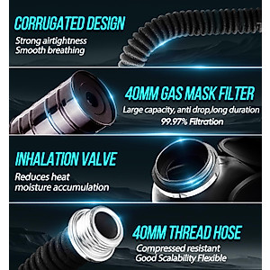 NBWAN Gas Respirator Mask with 40mm Activated Carbon Filter & Supply Air Hose, Gas Masks Survival Nuclear and Chemical Military Grade, Respirator Mask for Chemicals, Dust, Paint Spray, Organic Vapor