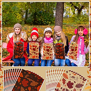 ReliThick 150 Pcs Fall Party Favor Bags Bulk Maple Leaves Goody Bags Autumn Treat Bags with Handles for Fall Thanksgiving Theme Party Favor Supplies
