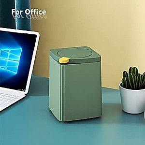 YISTOS Mini Countertop Trash Can with Lid, Green Waste Press Type Lid,Mini Bin for Coffee Table,Removable Liner Bucket, Small Can, Bathroom Vanity Top,Desktop, Office or Table