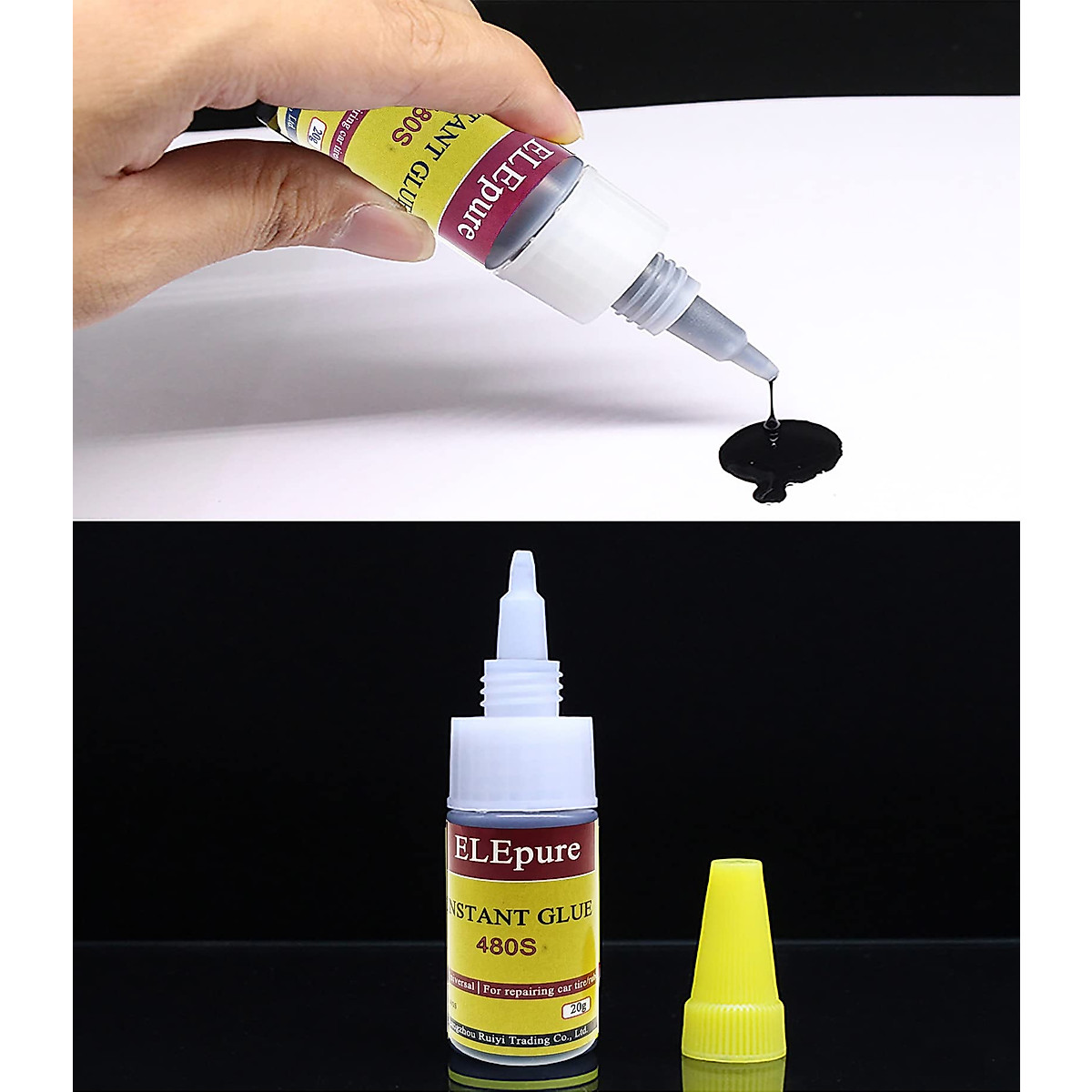 Black Tire Repair Glue Rubber Strong Adhesive Bonding for Sidewall Puncture Instant Super Glue for Off-Road Car Motorcycle Truck Tractor, 20g 0.7oz