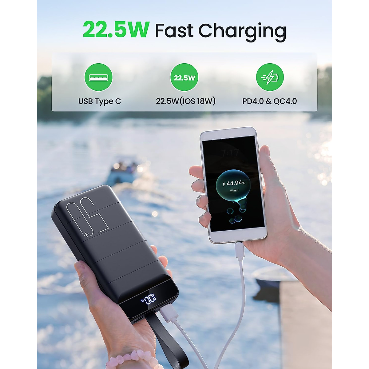 Morfec Power Bank Fast Charging 50000mAh - 22.5W Portable Charger USB C Quick Charge with 4 Outputs & 3 Inputs LED Display Huge Capacity External Battery Pack for iPhone, Samsung, iPad etc