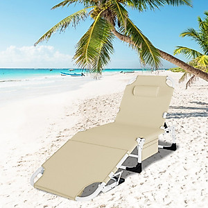 DoCred Folding Chaise Lounge Chair, Oversized Tanning Chair 5-Position Patio Chaise Lounge Beach Chair with Face Hole for Outside, Poolside, Beach, Lawn, Camping