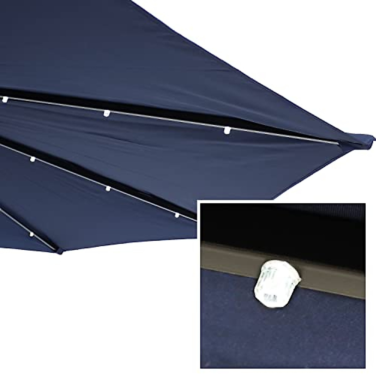 Sunnydaze 9-Foot Solar Outdoor Half Patio Umbrella with LED Lights - Shade for Apartment Decks, Balconies, and Smaller Garden and Yard Spaces - Navy Blue