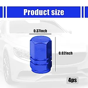 QODOLSI Pack-4 Tire Stem Valve Caps, 0.6" x 0.37" Leak-Proof Aluminum Alloy Tire Valve Cover for Cars SUVs Trucks (Blue)