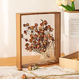 Wooden Dried Flower Photo Frame Dried Flower Display Stand Decorative Floating Photo Frame,Double Sided Plexiglass Shadow Box Picture Frame,for Display Dried Flowers,Handicrafts (Walnut color-8x12)
