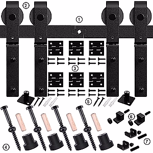 TSMST 7.5ft/88 Bi-Folding Sliding Barn Door Hardware Track Kit for 4 Doors,Heavy Duty Sturdy Bifold Barn Door Hardware Kit,Easy to Assemble,Smoothly and Quietly,J Shape(No Door)