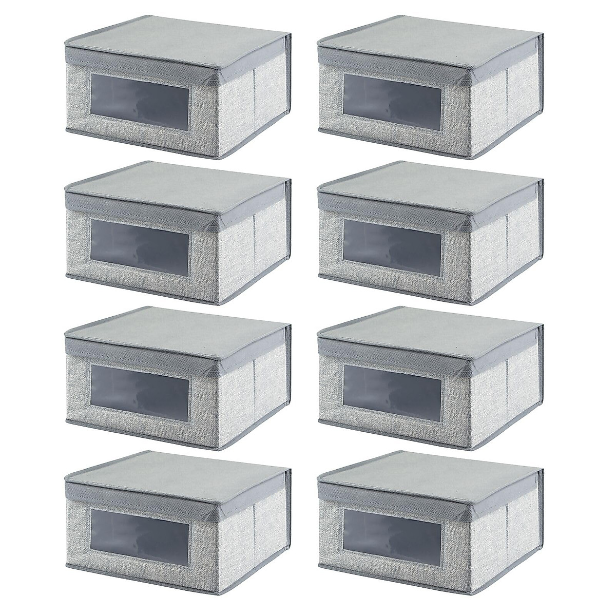 mDesign Fabric Baby Nursery Storage Organizer Chest with Window/Lid - Soft and Sturdy Toy Box for Doll Clothes, Animal, Dress Up Wardrobe, Accessories, Lido Collection, 8 Pack, Gray