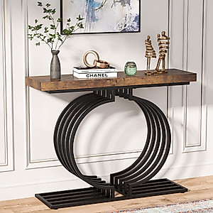 Tribesigns Modern Console Table with Metal Base, 40 inch Geometric Entryway Sofa Narrow Long, Industrial Accent for Living Room, Entryway, Hallyway, Entrance, Rustic Brown,(HOGA-JW0352)