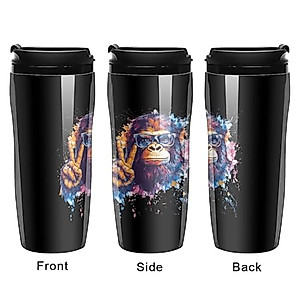 Peace Sign Bigfoot Sasquatch Travel Coffee Mug Reusable Coffee Cup Tumbler with Lid for Outdoor 350ml