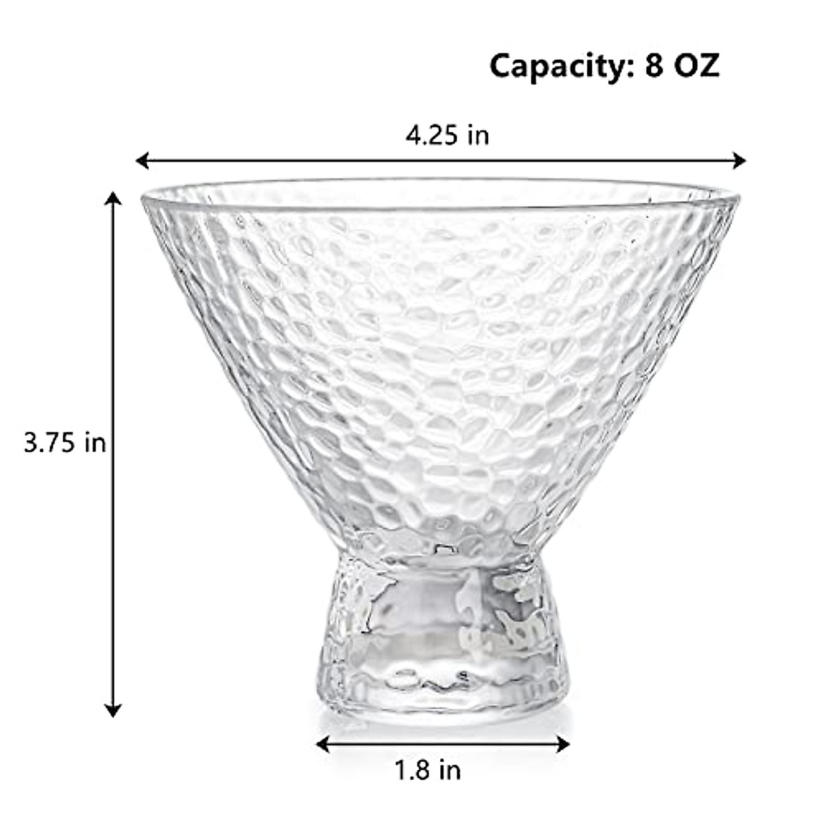 Frcctre 6 Pack Stemless Martini Glasses, 8 Oz Vintage Shrimp Cocktail Glasses with Heavy Base, Glass Dessert Bowls Ice Cream Bowl for Martini, Cocktail, Margarita, Dessert, Ice Cream