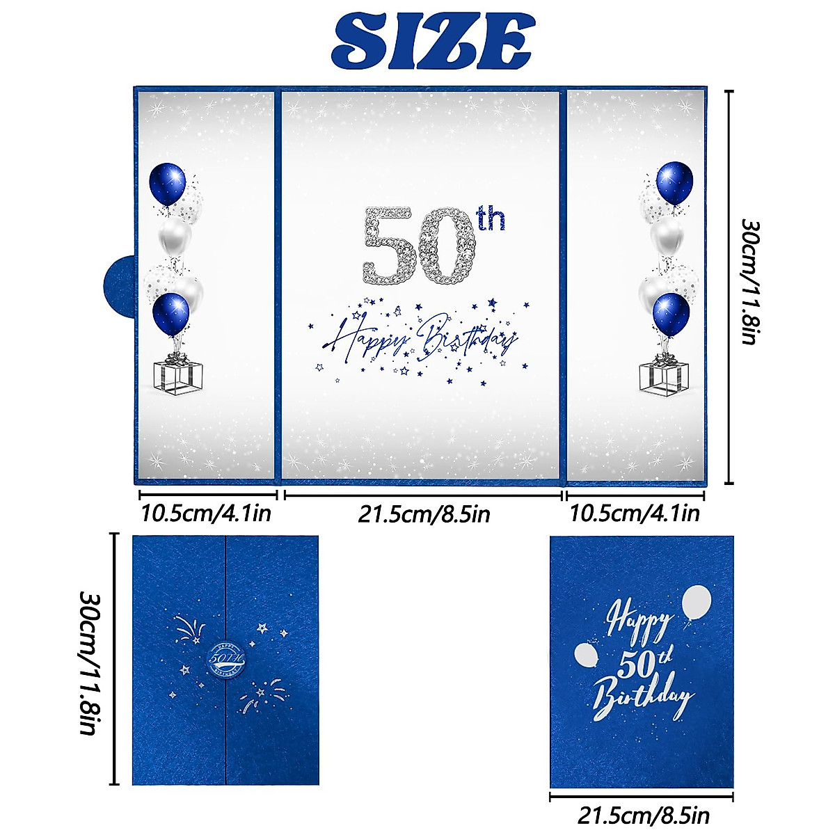 Crenics 50th Birthday Decorations for Men or Women, Creative 50th Birthday Guest Book Alternative, Blue and Silver 50 Birthday Signature Book 18 x 12 inch, Great 50th Birthday Gifts