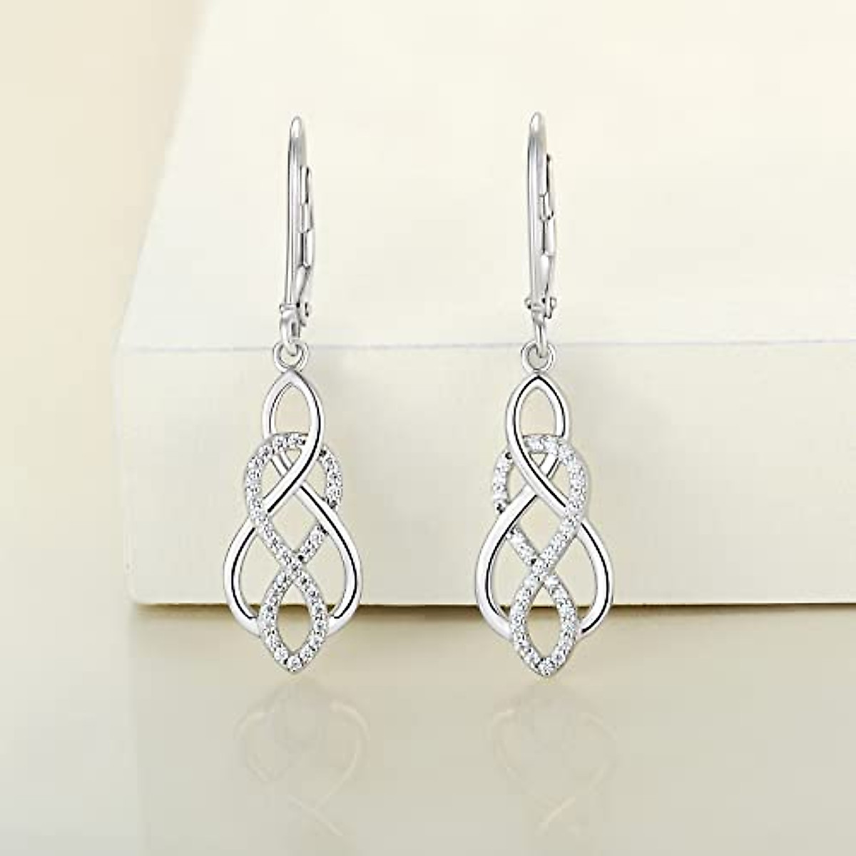 YL Celtic Knot Earrings 925 Sterling Silver Infinity Leverback Earring 18k White Gold Twist Dangle Drop Jewelry