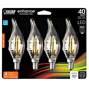 Feit Electric Candelabra LED Light Bulbs, Dimmable, 40W Equivalent, E12 Base, 2700K Soft White, Vintage B10 Filament Candle Light Bulb for Chandelier, BPCFC40927CAFIL/4/RP, 4 Pack