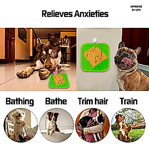 Bikabpet Lick mat for Dogs, Peanut Butter and Slow Feeders for Dogs, Dog Lick Mat with Suction Cups, Apply Dog Bath Grooming to Divert Anxiety，Silicone Scraper and scrubbing Brush (Green01)