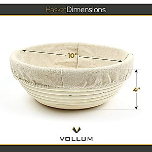 Vollum Bread Proofing Basket Banneton Baking Supplies for Beginners & Professional Bakers, Handwoven Rattan Cane Bread Maker with Linen for Artisan Breads, 10 x 4.25 Inch, 2-Pound Round Brotform