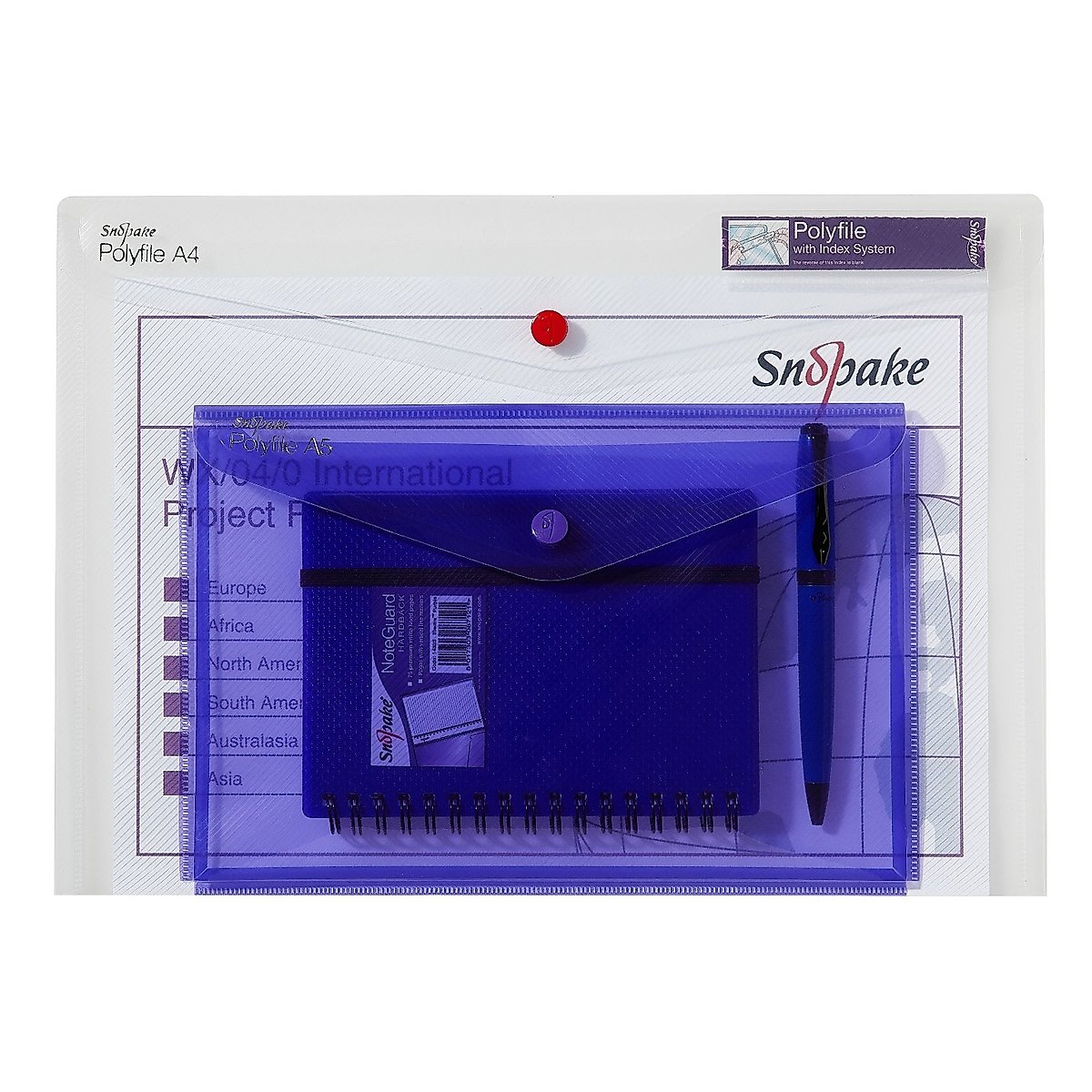 Snopake A4/A5 Polyfile Duo Popper Wallet with Index Tab and Press Stud Closure – Clear [Pack of 5] Ref: 15693