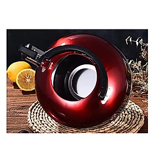 Whistling Tea Kettle, Red Stovetop Teapot, 3 Liter Whistling Tea Kettle, Loud Whistle, Food Grade Stainless Steel Teapot with Anti Slip Handle, for Tea, Coffee, Milk