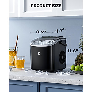 EASYERA Ice Maker Countertop, Portable Ice Machine 9 Cubes in 6 Mins, 26 lbs in 24 Hrs, Two Sizes of Bullet Ice Self-Cleaning with Ice Scoop, Bag, and Basket, for Kitchen, Party, RV, Bar-Black