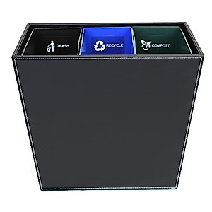 Hospitality Source Recycle Waste Bin, Leatherette with Color Coded & Fire Rated Liners. 14.25" x 9.5" x 12" Black
