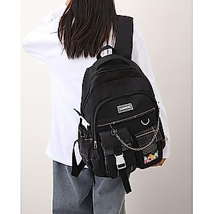 kiobrvhe Kawaii Backpack with Cute Accessories Laptop Backpack Lightweight Waterproof Casual Rucksack for Hiking Travel Sports (D Black)