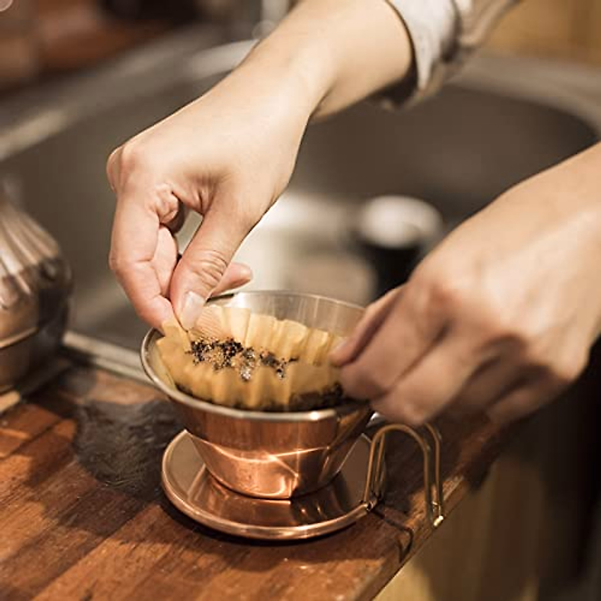 Sihuuu 100 Pcs Coffee Filters, 1-4 Cup Basket Coffee Filters, Natural Brown Unbleached Basket Filters Paper for Home, Office Single Cup Coffee Filter