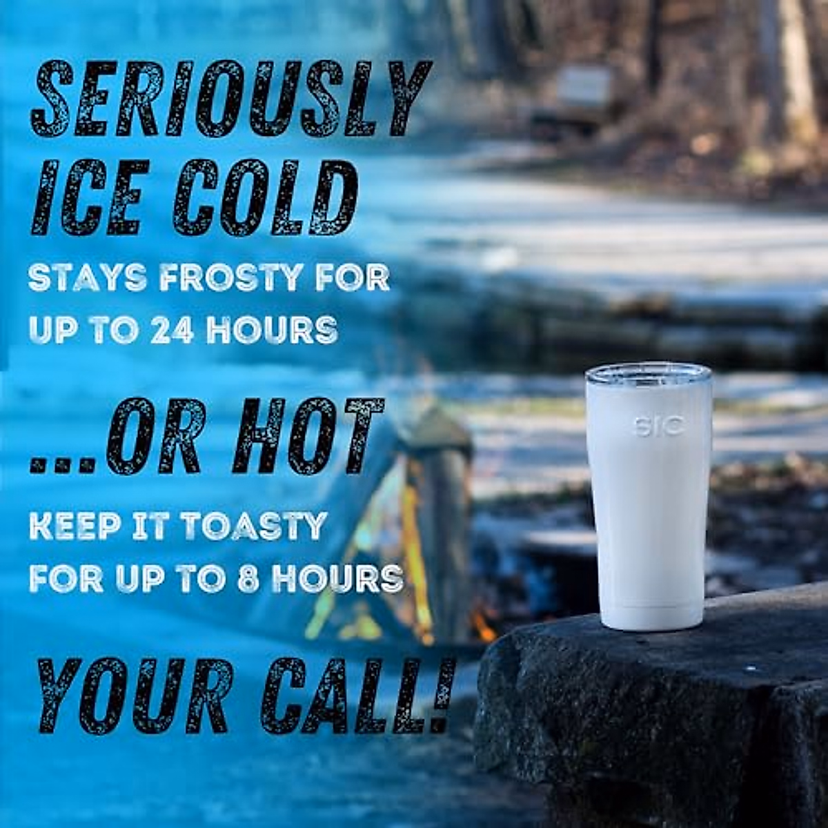 Seriously Ice Cold SIC 20 Oz. Double Wall Vacuum Insulated 18/8 Stainless Steel Travel Tumbler Mug | Powder Coated with Splash Proof BPA Free Lid | Coffee, Tea, Wine, and Cocktails (Ice White)