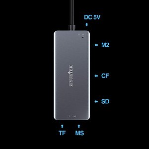 ZIYUETEK USB C SD Card Reader,5- in-1 Aluminum Thunderbolt 3 Memory Card Reader for CF, SD/SDHC,TF/Micro SD/MS/M2,CompactFlash Card for iPhone 15/16/Pro Max Android Windows MacBook