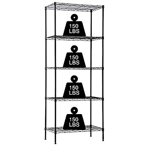 NChanmar 5-Tier Wire Shelving Unit Storage Shelves Metal Shelves 61"x24"x14" Metal Shelving Unit Heavy Duty Wire Rack Shelving NSF for Home Kitchen Bathroom Garage(Black)