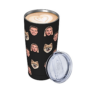 Personalized 20 Oz Tumbler With Lid and Straw, Custom Stainless Steel Insulated Travel Coffee Cup With Name Picture, Customized Water Bottle Mug for Men Women, Face