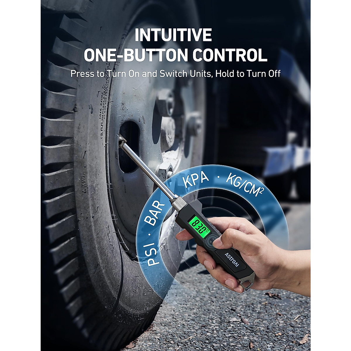 AstroAI Digital Tire Pressure Gauge 230 PSI Heavy Duty Dual Head Stainless Steel Made for Truck and RV with Backlit LCD and Flashlight Car Accessories