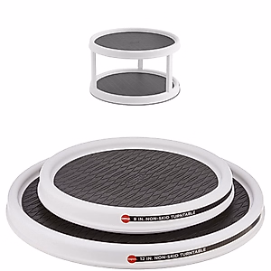 Copco Non-Skid 2 Tier Turntable, 12-Inch, White/Gray and Copco 5220593 Non-Skid Pantry Cabinet Lazy Susan Turntable, 9-Inch and 12-Inch, White/Gray, 2-Pack