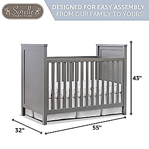 Sorelle Furniture Farmhouse Classic Crib 3-in-1 Convertible Crib, Made of Solid Pine Wood Non-Toxic Finish, Wooden Baby Bed, Toddler Bed and Child’s Daybed, Nursery Furniture-Weathered Gray