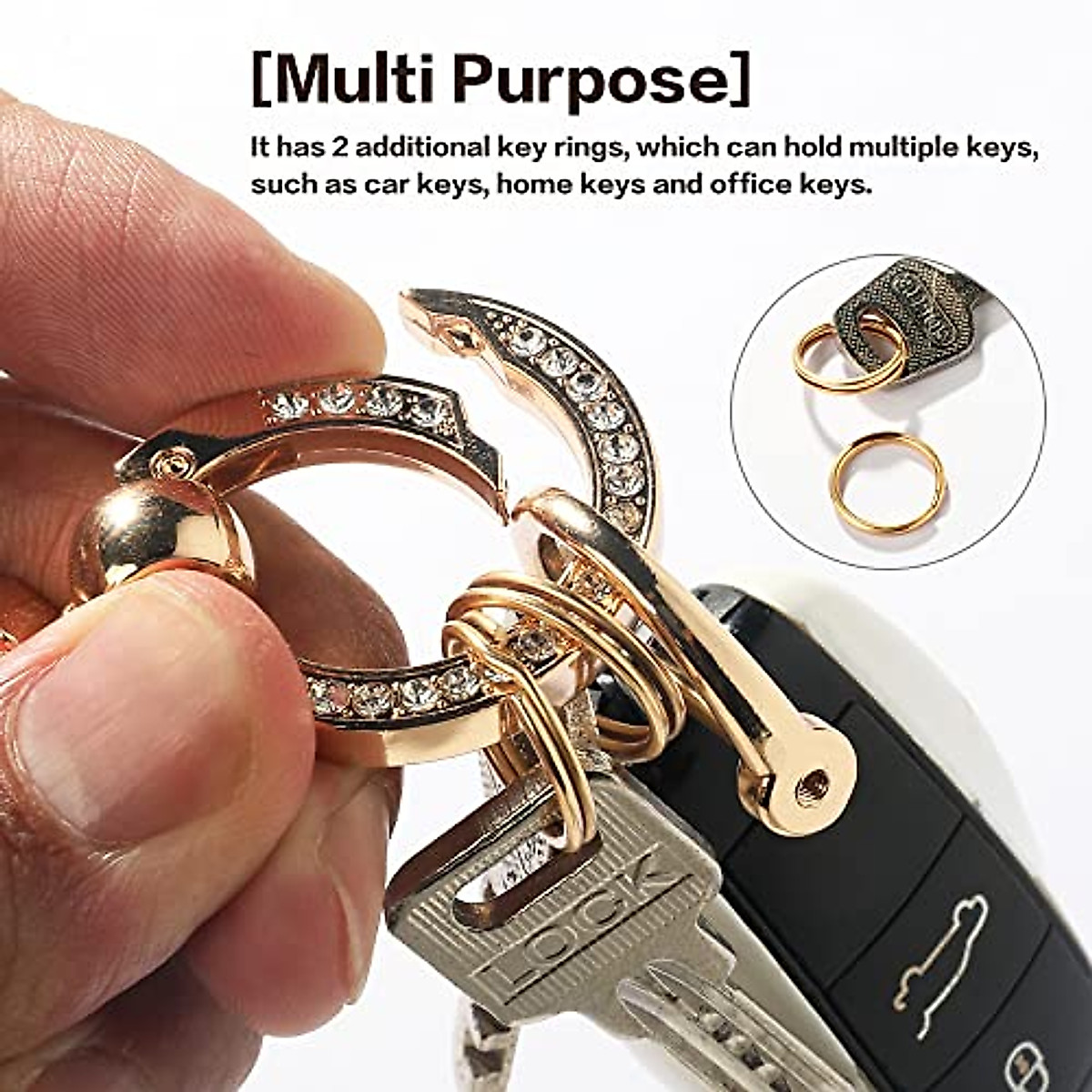 Car Keychain,Lanyard Crystal Bling Hand Wristlet Keychains,Anti-lost D-ring and 2 Key Rings,Leather Key Fob Holder Chain Ring (Green)