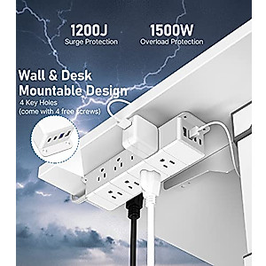 30W USB C Power Strip Surge Protector,Ultra Thin Flat Plug Power Strip 4 Side 12 Outlets,PD Fast Charing,2 USB-C, 2 USB-A(4 USB Total 40W),6ft Slim Extension Cord,16 in 1 Desk Power Bar,1200J White