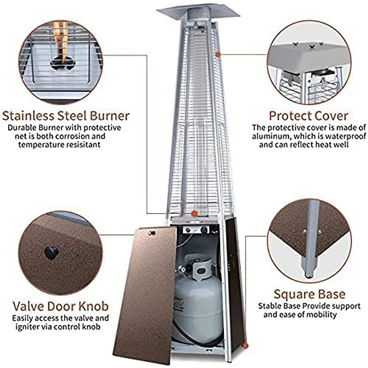 Outdoor Heater Patio Heater - 48000 BTU Commercial Propane Heater Space Heater Floor Standing with Wheels for Bedroom Garden Wedding Party Winter