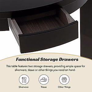 Dinehome 5 Piece Extendable Round Dining Table Set for 4-6 with Storage Drawers and Four Chairs,16" Removable Leaf, Espresso