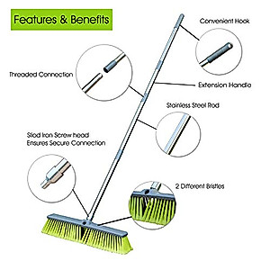 PHYEX Upgraded 18" Push Broom with Adjustable Long Handle, Total Length is 55", Multi-Surface Floor Scrub Brush for Cleaning Deck, Patio, Garage, Driveway