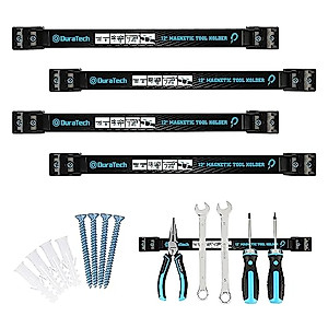 DURATECH 4 Pack 12" Magnetic Tool Holder Strip, Heavy Duty Magnetic Tool Bar, Magnetic Space Saving Tool Organizer with Mounting Screws for Garage, Workshop, Kitchen