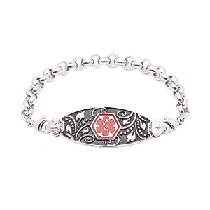 Medical ID Stainless Rolo Link Strand Filigree Bracelet - DIABETES (Diabetes on Insulin)