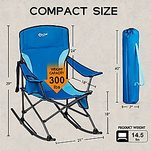 PORTAL Folding Camping Rocking Chair Portable Outdoor Rocker High Back Cup Holder Side Pocket Carry Bag Included, Support 300 lbs (Blue)