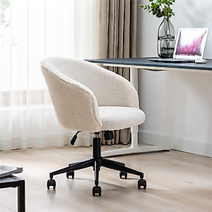 TURRIDU Faux Fur Accent Chair, Swivel Office Chair, Upholstered Living Room Chair with Arm and Back, Height Adjustable, Back Angle Adjust from 90° to 120°