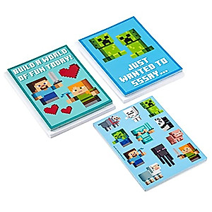 Hallmark Kids Minecraft Valentines Day Cards and Stickers Assortment (24 Classroom Cards with Envelopes)