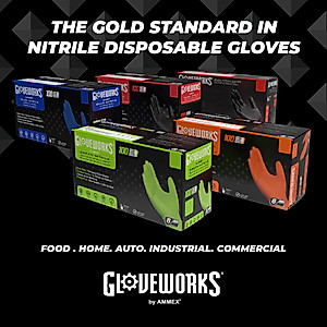 GLOVEWORKS Industrial Black Nitrile Gloves, Box of 100, 5 Mil, Size Small, Latex Free, Powder Free, Textured, Disposable, Food Safe, GPNB42100-BX
