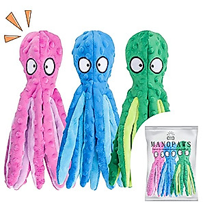 MANOPAWS 3 Pack Dog Toys for Small Dogs, Medium Dogs, Large Dogs, Puppy Teething Chew Toys, Aggressive chewers, No Stuffing Crinkle Plush Dog Toys (Octopus)