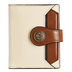 BROMEN Small Wallets for Women RFID Blocking Leather Bifold Purse Zipper Coin Pocket Credit Card Holder with ID Windows Beige Brown