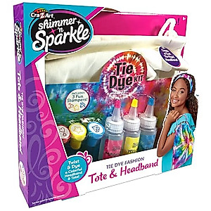 Cra-Z-Art Shimmer ‘n Sparkle Tie Dye Fashion Tote and Headband Craft Kit,Blue/Pink, Small