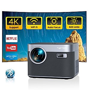 [Auto Focus/Keystone] TOPTRO X7 Android TV Projector with WiFi and Bluetooth, Smart Projector 4K Supported, 600 ANSI, Dust-proof, 50% Zoom, Outdoor Projector with Netflix/YouTube Built-in, 8000+ Apps