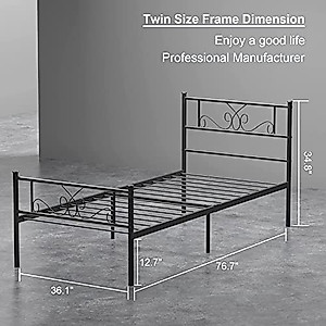 Weehom Twin Size Bed Frame with Headboard Black Platform Bed Standard Steel Bed for Kids Girls Boys No Box Spring Needed